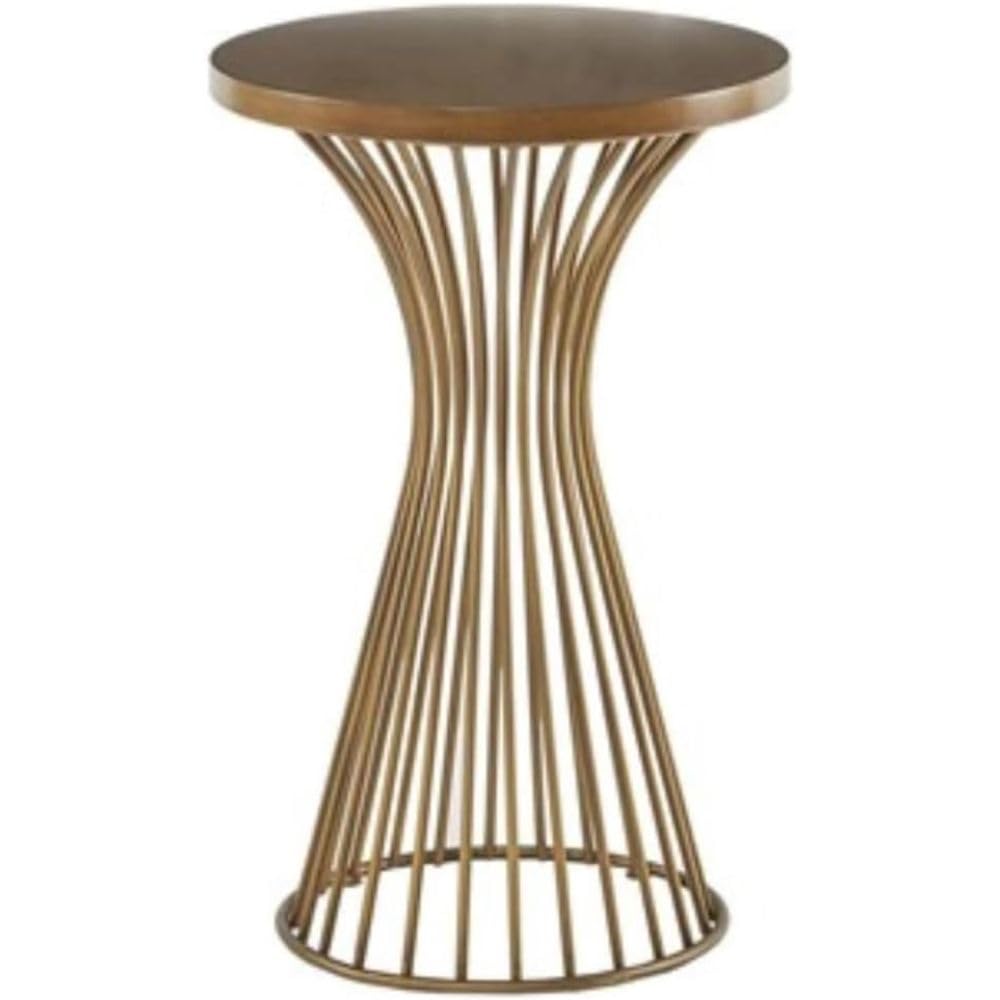 Oakestry 30-Inch Industrial Round Side Table Rustic Wire Metal Base with Wooden Top Vintage End Table for Living Room Bedroom Decorative Retro Accent Furniture Bronze Finish