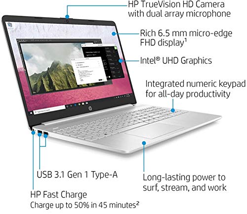 HP Laptop 15-dy1079ms (Core i7-1065G7) 15.6 Full HD 1920x1080 IPS touchscreen 12GB DDR4 Ram, 256GB SSD, Webcam, HDMI, Silver, Windows 10 Home (Renewed)