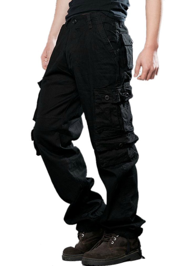 DUNKINBO Mens Casual Outdoor Army Camo Cargo Pants Hunting BDU Combat Work Pants Black 34 ¡
