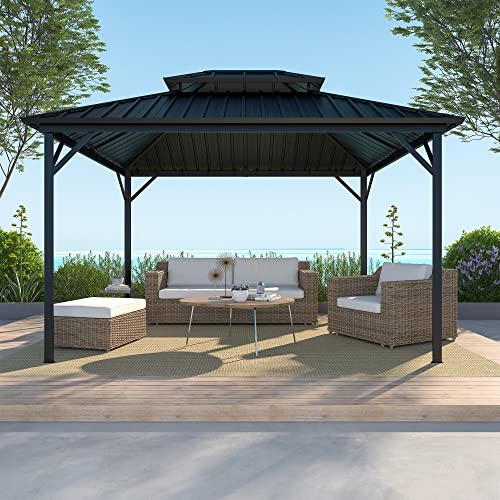 MONDAWE 10x12Ft Hardtop Gazebo Heavy Duty Galvanized Steel Double Roof Permanent Gazebo Steel Frame Canopy Outdoor Pavilion for Patio Lawn Garden