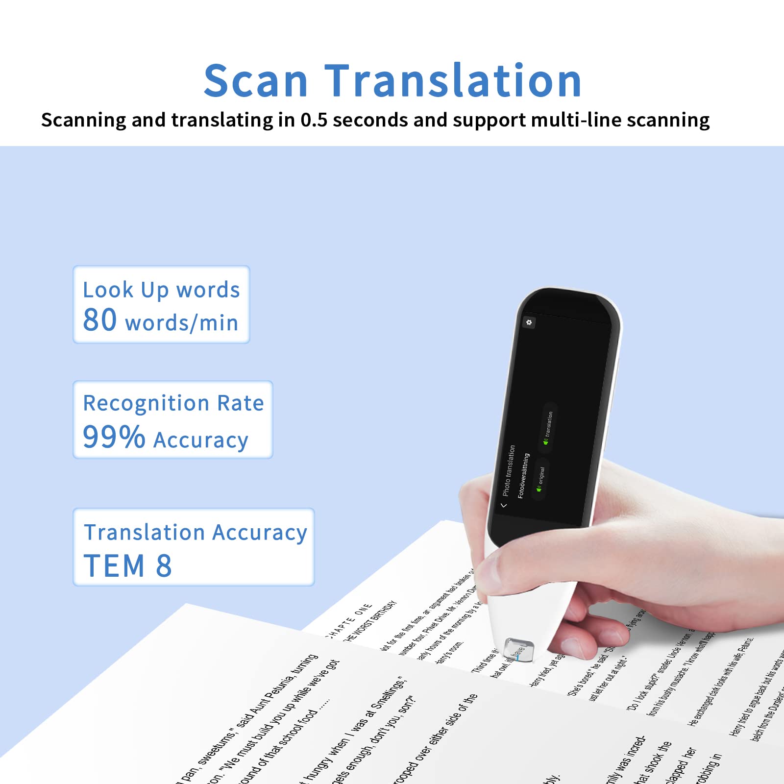 DOSMONO Document Scanners，OCR Text Reading Pen with 112 Languages Translator Device，Portable Real-time Translation Pen Scanner，Learning&Travel&Business Communicati，Text to Speech Device for Dyslexia
