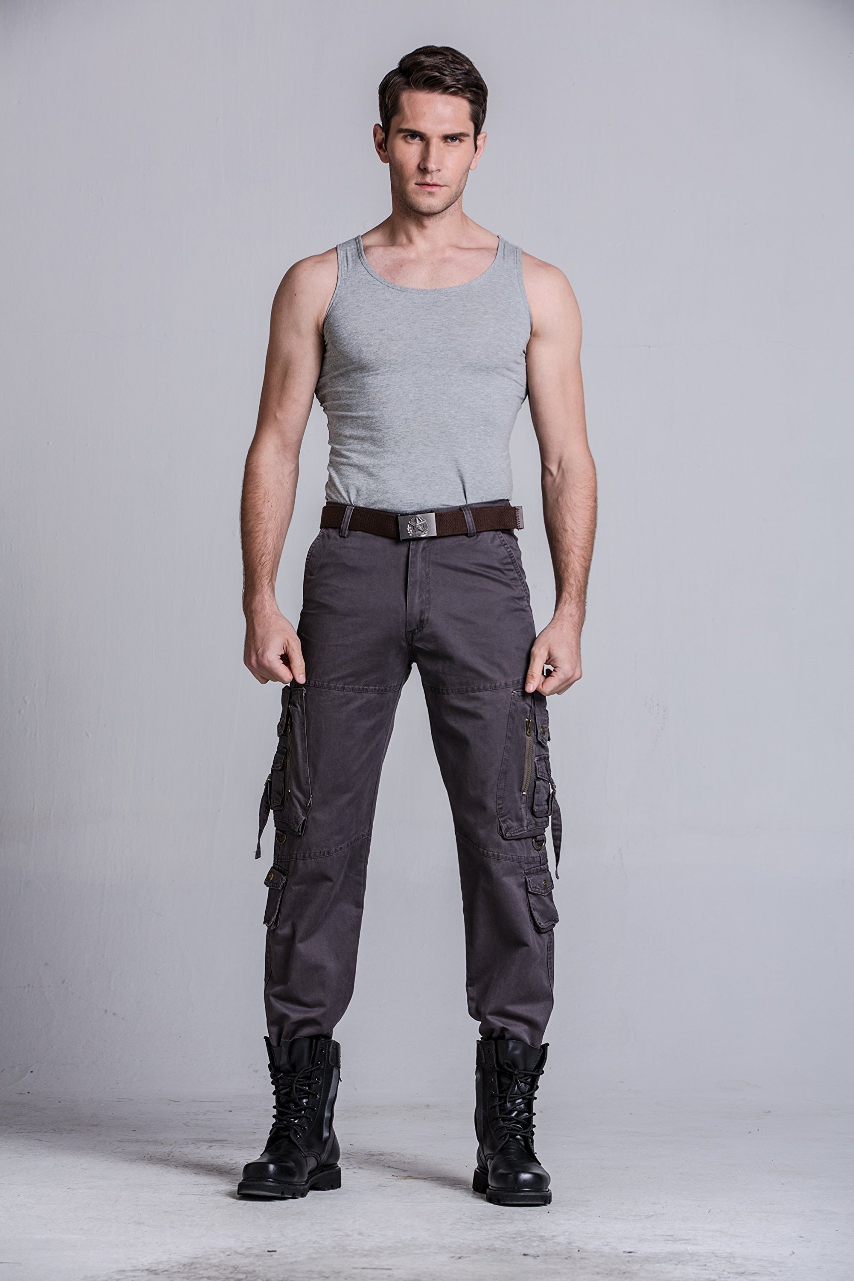 Keybur Men's Cotton Casual Military Army Cargo Camo Combat Work Pants (36, Gray)