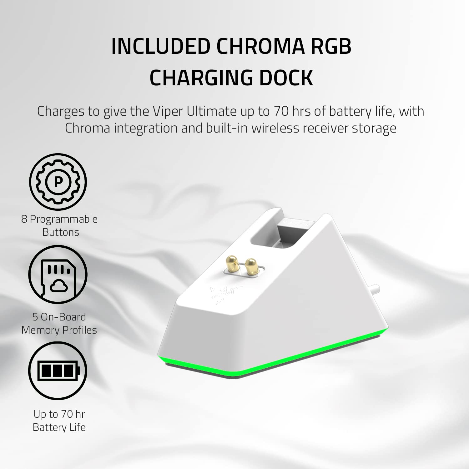 Razer Viper Ultimate Lightweight Wireless Gaming Mouse & RGB Charging Dock: Hyperspeed Wireless Technology - 20K DPI Optical Sensor - 78g Lightweight - 70 Hr Battery - Mercury White (Renewed)