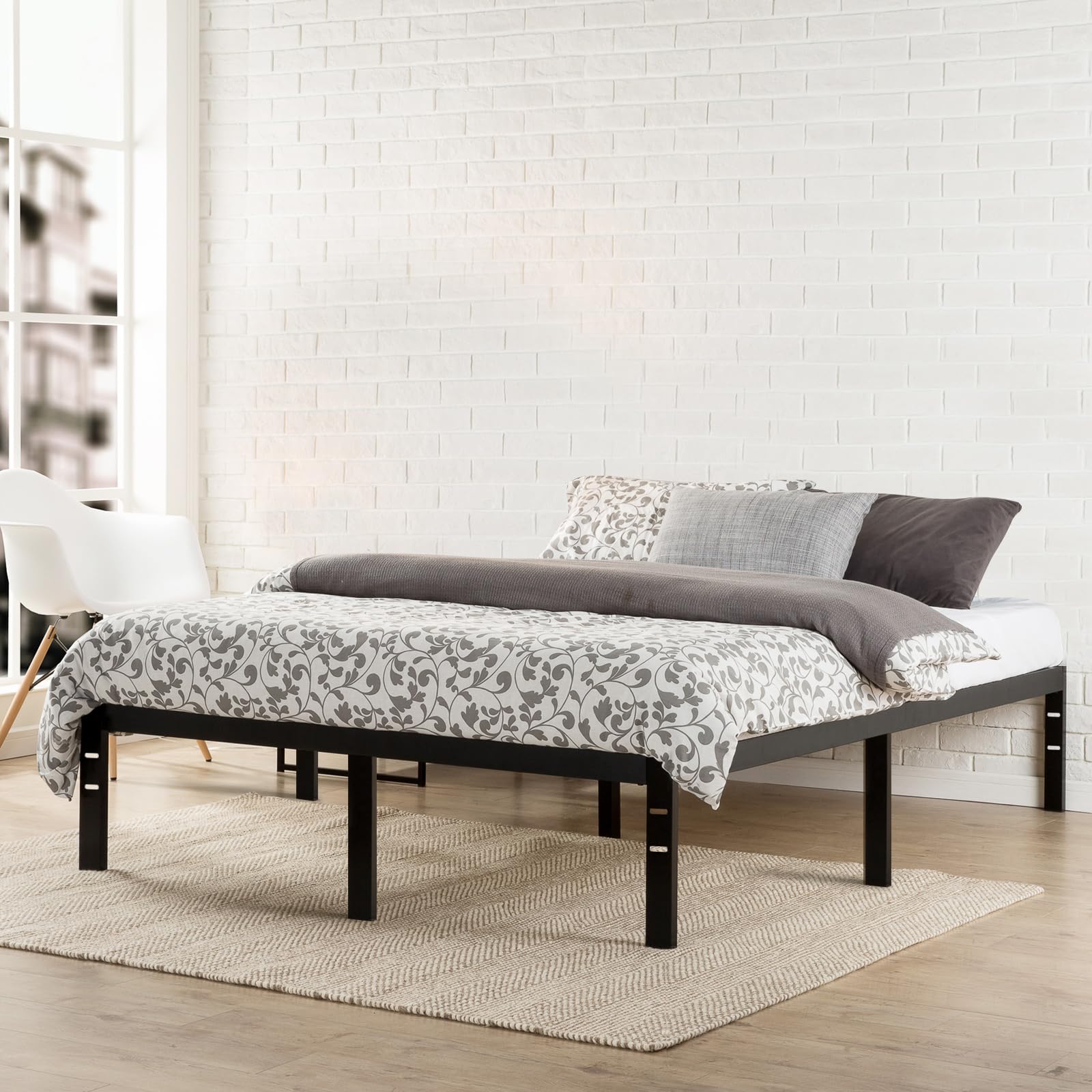 BRONOM Bed Frame Queen Size Platform Bed Frame Bedframe Metal Black Double Bed Frame Easy Assembly 14 Inch High Strength Metal Durable Sturdy Noise Free No Box Spring Needed