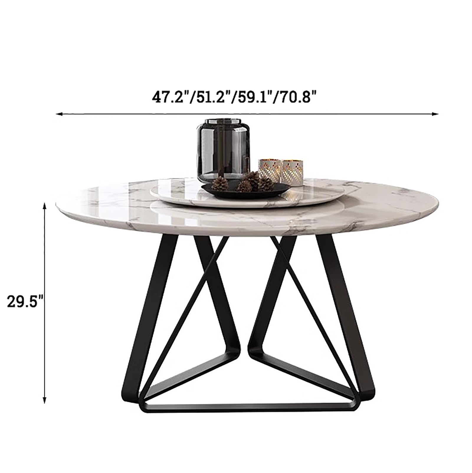 Marble Round Dining Table with Lazy Susan,Modern Kitchen & Dining Room Tables with Metal Base,Premium Circle Dining Table Pedestal Dining-Table Only(59.1" L x 59.1" W x 29.5" H, White & Black)