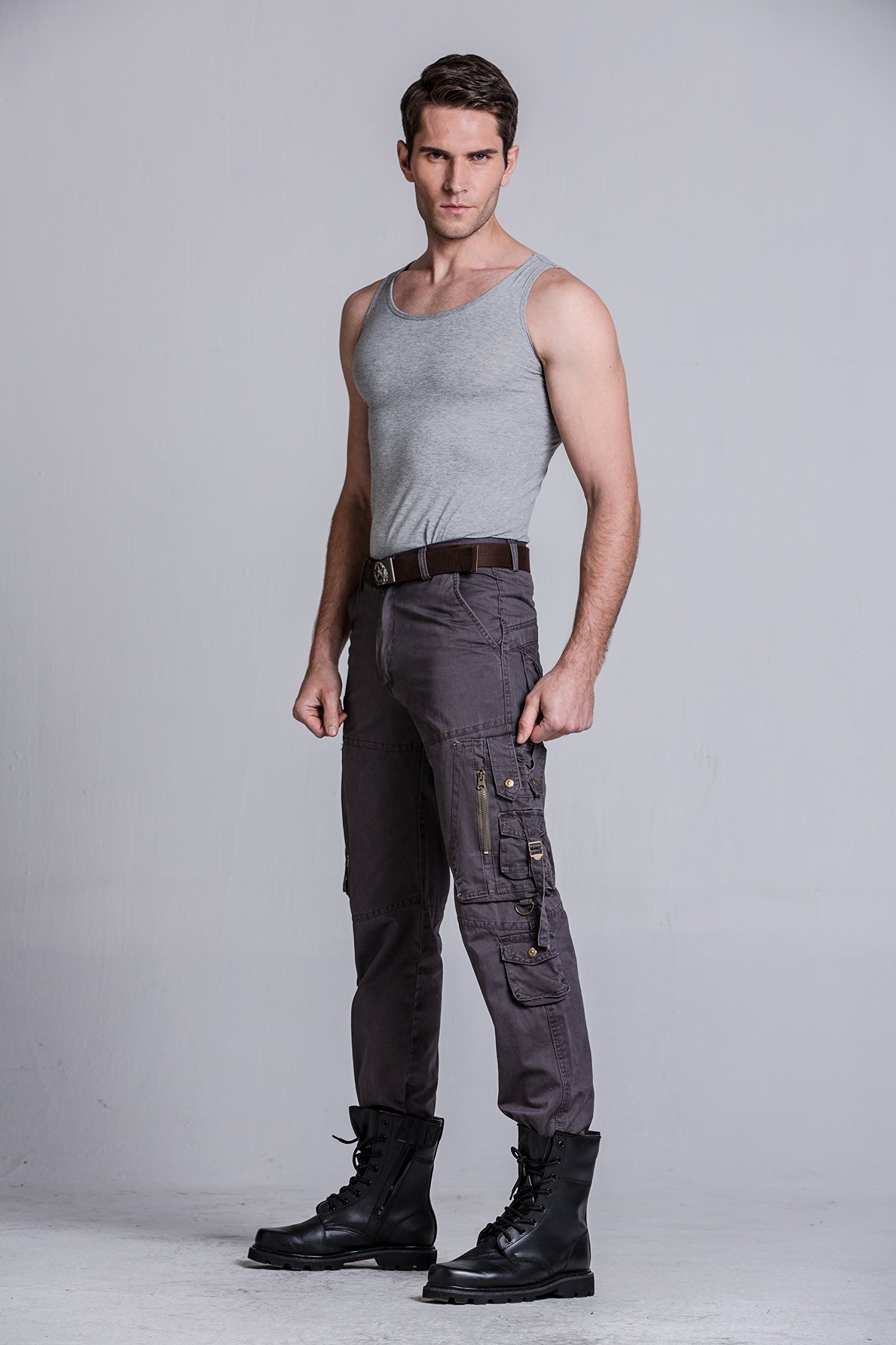 Keybur Men's Cotton Casual Military Army Cargo Camo Combat Work Pants (36, Gray)