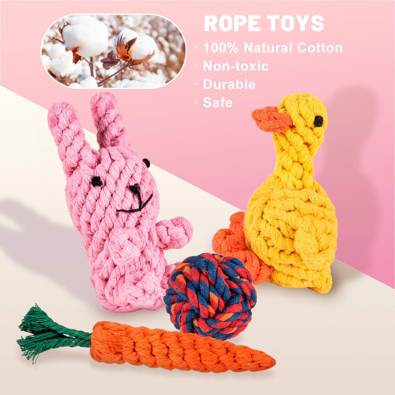 Whaline 4PCS Easter Dog Toy Kit Puppy Chew Toy Carrot Ball Rabbit Yellow Duck Cotton Rope Toy for Easter Pet Gifts Small Medium Large Dog Pets Playtime Teeth Cleaning