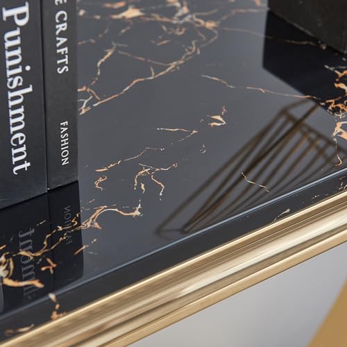 Maotifeys Small Black Marble End Table, Gold Pedestal Base, Mid Century Modern Accent Table for Living Room & Bedroom