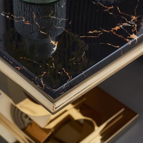 Maotifeys Small Black Marble End Table, Gold Pedestal Base, Mid Century Modern Accent Table for Living Room & Bedroom