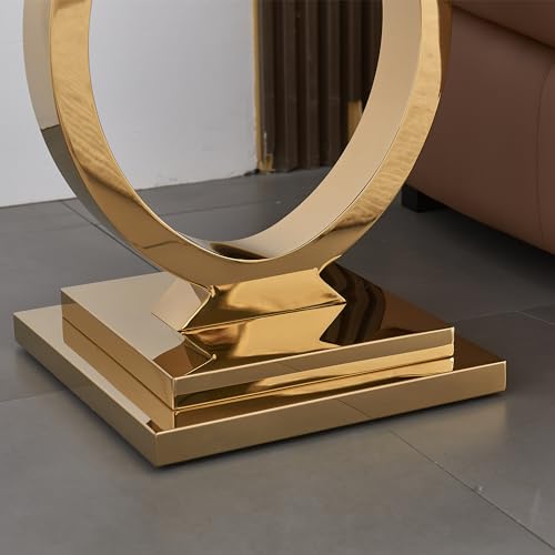 Maotifeys Small Black Marble End Table, Gold Pedestal Base, Mid Century Modern Accent Table for Living Room & Bedroom