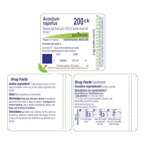 Boiron Aconitum Napellus 200Ck Homeopathic Medicine for Fever - 80 Pellets