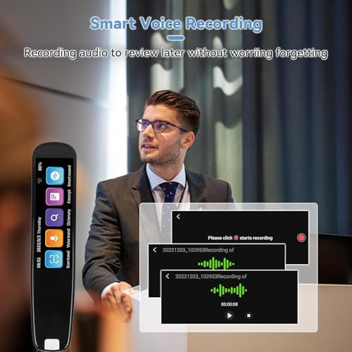 Upgrade Translation Scanning Pen, Text to Speech Device for Dyslexia, Real-time Multifunctional Pen Scanner with LCD Touchscreen, Support 12 Languages Offline Scanning Translation (Black)