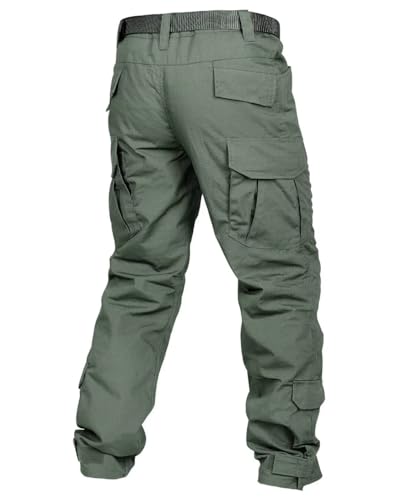 AKARMY Men's Hiking Pants, Camo Cargo Pants, Lightweight Work Pants Outdoor Travel Casual Pants with Multi-Pocket G4WF ArmyGreen 38
