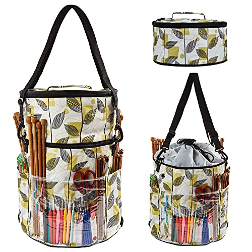Yuar butee Double-Layer,Yarn Storage Bag,Knitting Tote Bag,with 6 Grommets,Drawstring Closure,Easy to Carry Knitting Needles,Crochet Hooks and Accessories Yellow