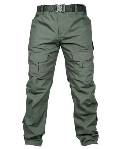 AKARMY Men's Hiking Pants, Camo Cargo Pants, Lightweight Work Pants Outdoor Travel Casual Pants with Multi-Pocket G4WF ArmyGreen 38