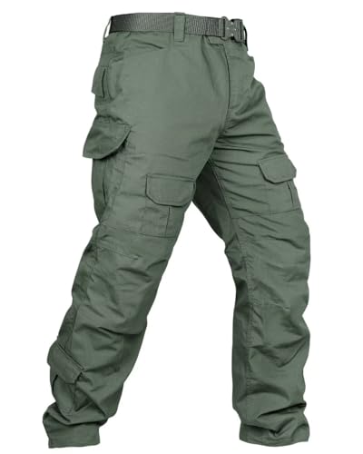 AKARMY Men's Hiking Pants, Camo Cargo Pants, Lightweight Work Pants Outdoor Travel Casual Pants with Multi-Pocket G4WF ArmyGreen 38