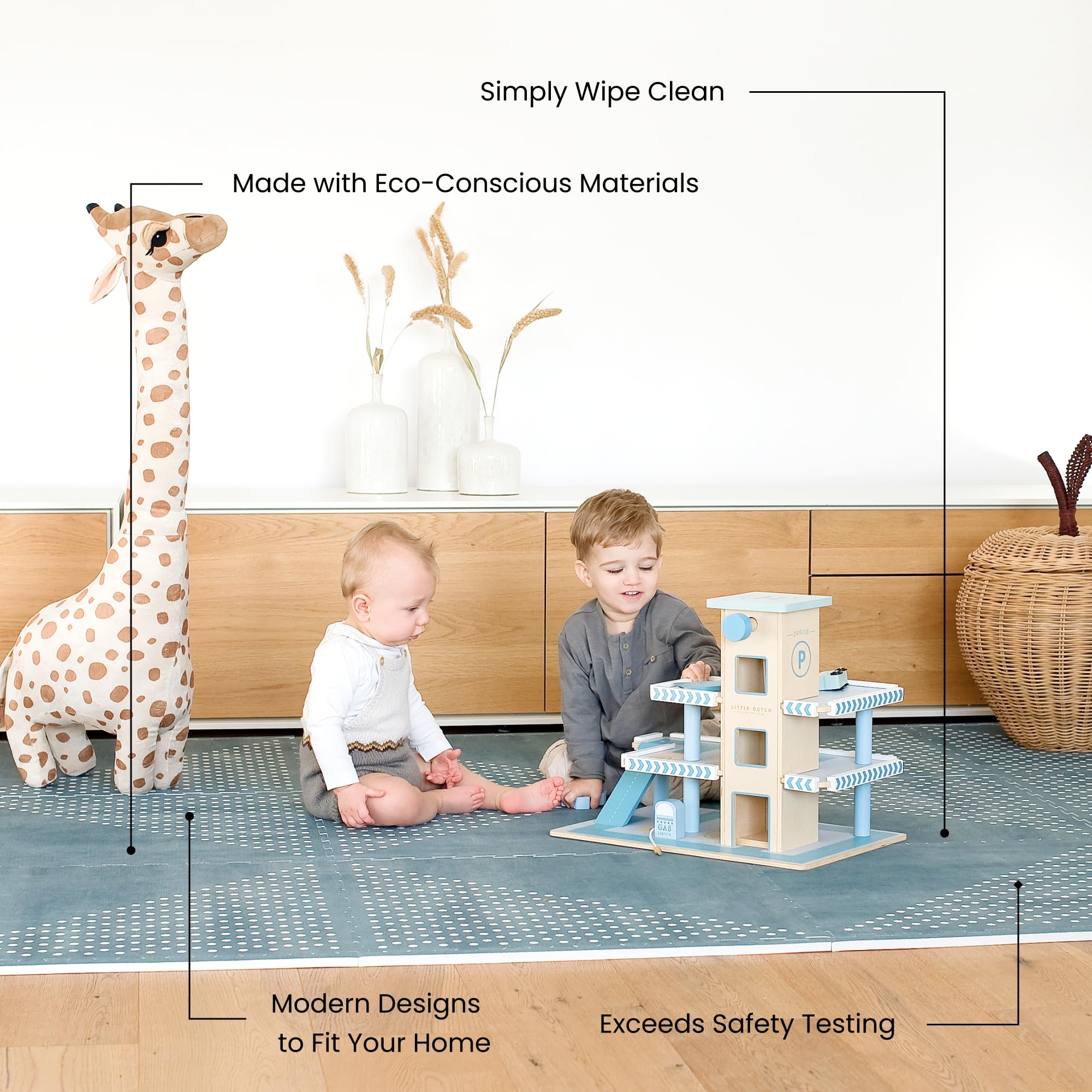 Toddlekind Playmat - Premium Foam Playmat, 4 x 6 feet, 6 Tile Extra Thick Foam Floor Puzzle Mat for Babies/Toddlers Stylish, Non-Toxic, Odorless. Perfect for Tummy Time, Crawling, and Play. Ideal for Nursery and Playroom. 0m+ (Green/Blue)