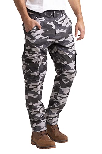 Mens Army Cargo Pants Casual Regular Fit Camouflage Combat Cotton Multi Pocket Security Workwear Trousers Sizes 32W-44W (Gray Camo, 38W x 34L)