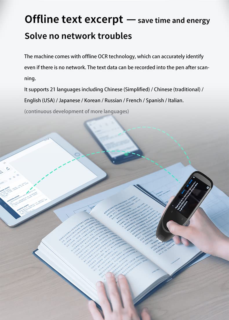 Scan Reader Pen Language Translator Smart Pen OCR Dictionary Scanner Real-time Translation Learning & Education Assistant with LCD Touchscreen Camera Support 112 Languages for Travel & Business