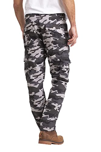 Mens Army Cargo Pants Casual Regular Fit Camouflage Combat Cotton Multi Pocket Security Workwear Trousers Sizes 32W-44W (Gray Camo, 38W x 34L)