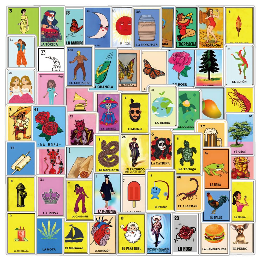 120Pcs Cards Loteria Stickers Pack, Funny Sport Vinyl Waterproof Sticker Decals for Water Bottle,Laptop,Phone,Skateboard,Scrapbooking,Bumper for Kids Teens Adults Fans for Party Supply…