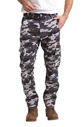 Mens Army Cargo Pants Casual Regular Fit Camouflage Combat Cotton Multi Pocket Security Workwear Trousers Sizes 32W-44W (Gray Camo, 38W x 34L)