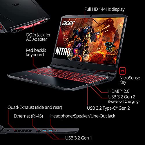 2022 Acer Nitro 5 15.6'' FHD 144Hz Gaming Notebook, Intel Core i5-10300H Processor, NVIDIA GeForce GTX 1650, WiFi 6, DTS X Ultra Audio, Backlit Keyboard, Win 10 Home (16GB RAM | 1TB SSD), Black