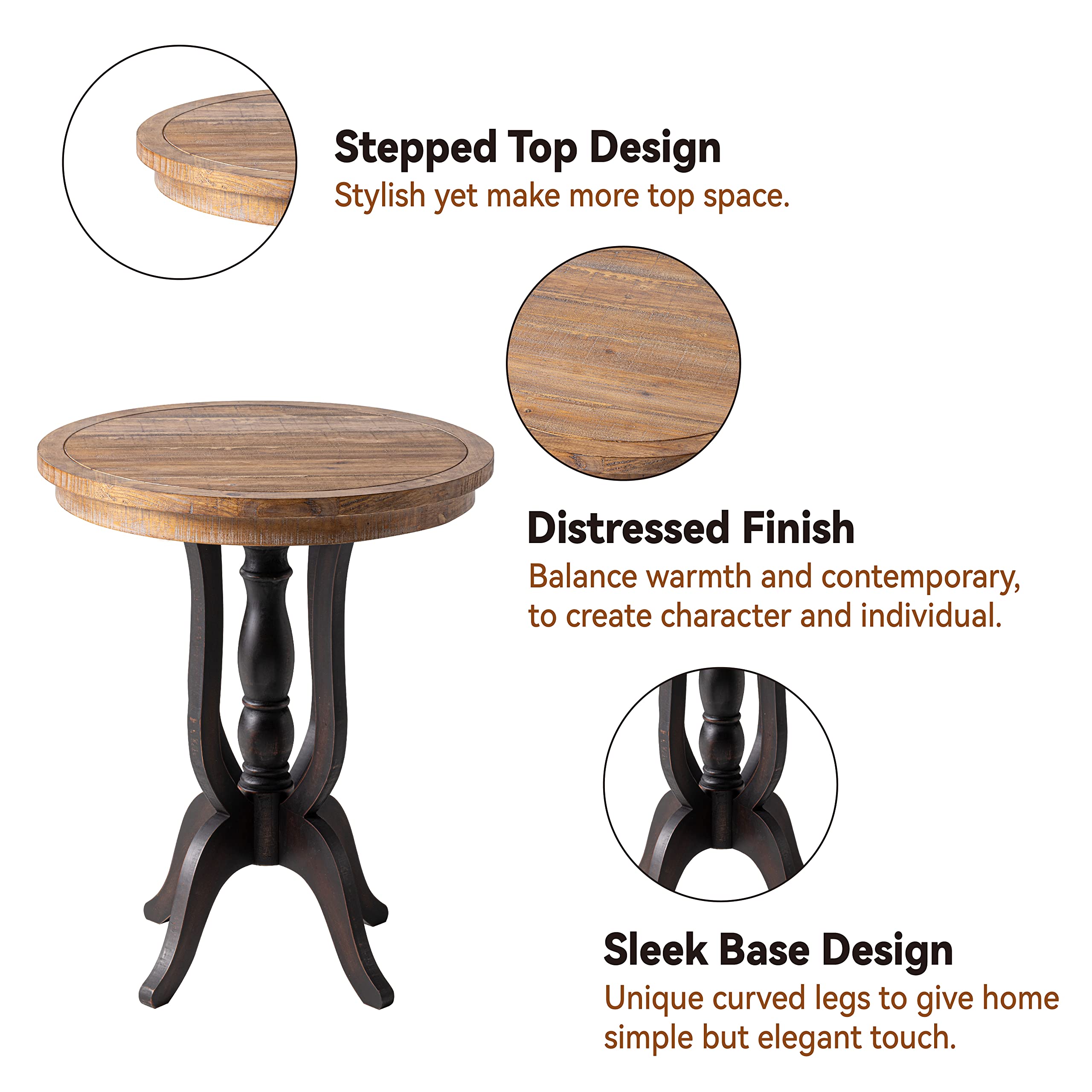 COZAYH Rustic Farmhouse End Table, Natural Top Side Table for Family, Dinning or Living Room, Handcrafted Finish, Modern, Black