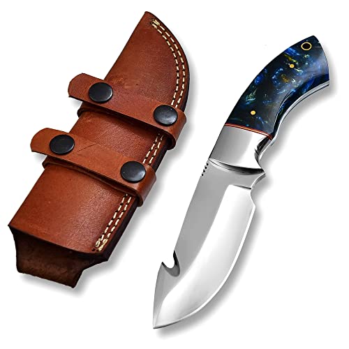 Unique Blades" Gut Hook Knife Custom Handmade Hunting Knife with Sheath, 9" D2 Steel Full Tang Fixed Blade, Survival and Bushcraft Knife, Light Horizontal Carry EDC Belt Bowie for Men Black Panther