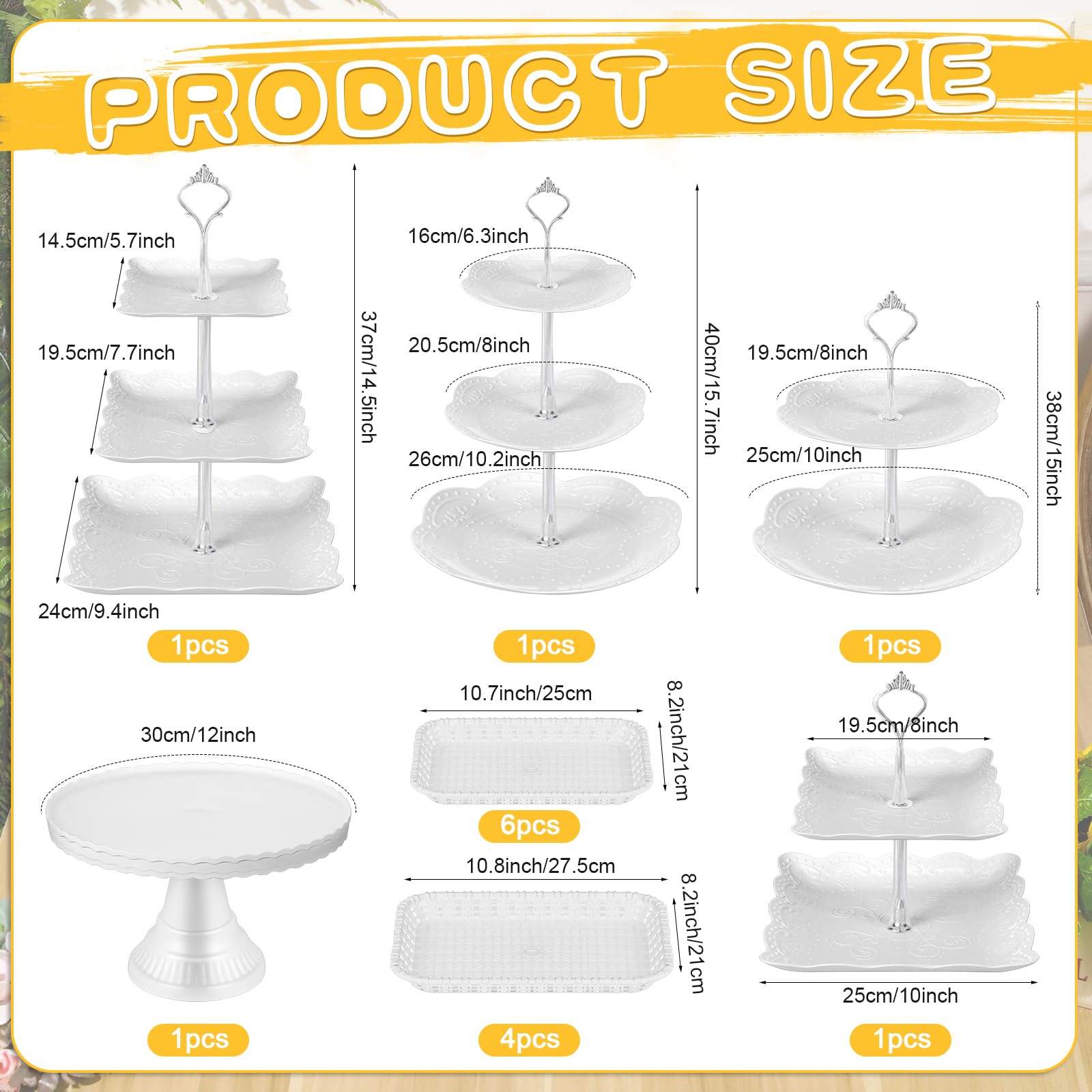 Zhehao 15 Pcs Dessert Table Display Set Tiered Cupcake Stands Serving Tray Plastic 2 Tier 3 Tier Cake Stands Round Cake Stand Candy Fruit Display Tower for Wedding Birthday Party (Silver, White)