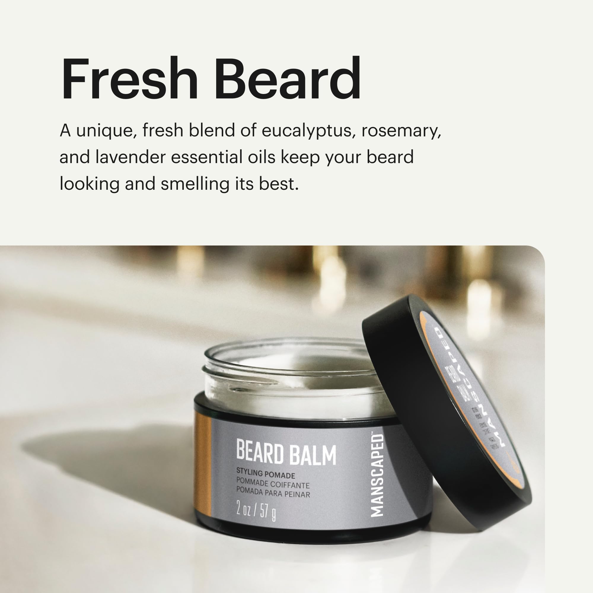 MANSCAPED® Beard Balm, Styling Pomade with Shea Butter, Coconut Oil & Beeswax - Moisturizes, Softens, Strengthens & Shines Beards, Mustaches & Facial Hair, for Sensitive Skin, (2 oz) 2-Pack