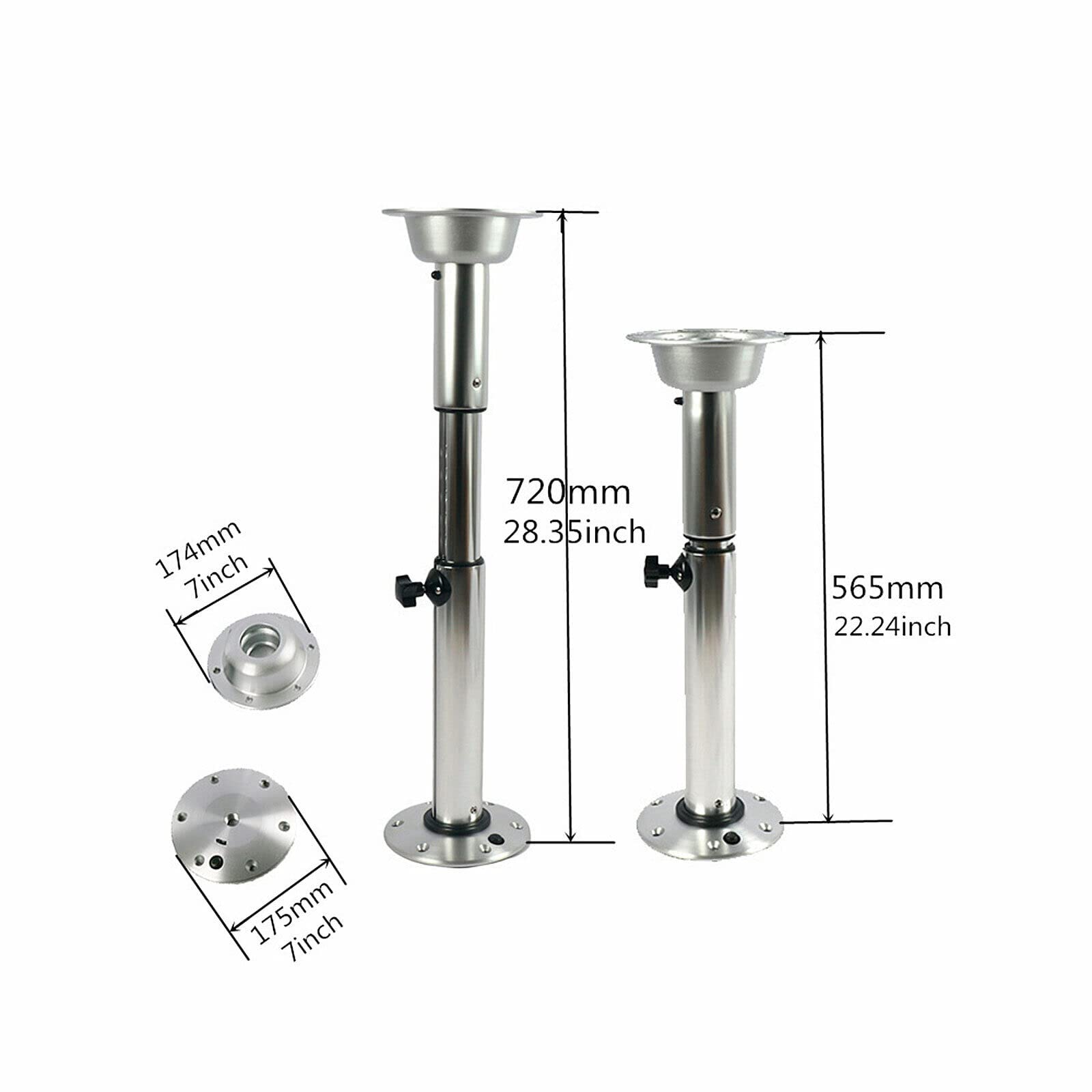 TOOL1SHOoo Adjustable Table Pedestal Stand Telescopic Furniture for Caravan Marine Boat Leg Aluminum Adjustable Table for Caravan Motorhome Marine Boat Pedestal Silver