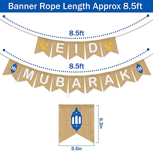 Eid Mubarak Banner Burlap - Eid Mubarak Decoration - Eid Mubarak Party Supplies - Rustic Eid Mubarak Banner Bunting for Mantle Fireplace - Eid Mubarak Outdoor Indoor Hanging Decor