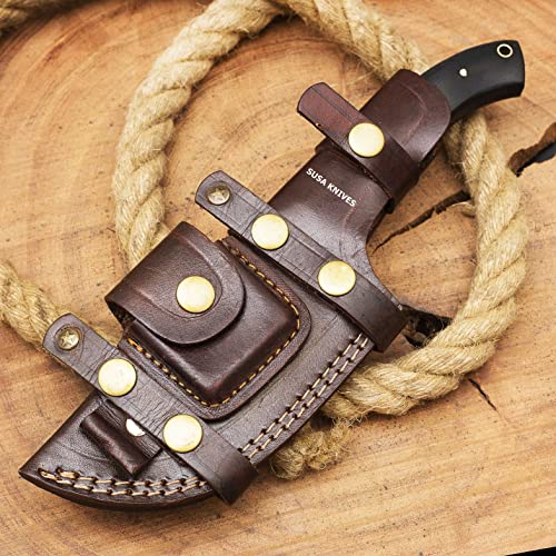 SUSA KNIVES Handmade D2 Steel Tracker Knife - Survival Knife - Camping Knife - Tactical Knife - Hunting Knife with Sheath Horizontal Carry Fixed Blade Knife (BLACK TRACKER)