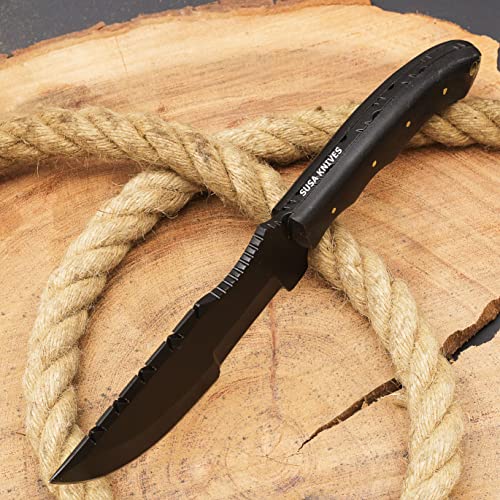 SUSA KNIVES Handmade D2 Steel Tracker Knife - Survival Knife - Camping Knife - Tactical Knife - Hunting Knife with Sheath Horizontal Carry Fixed Blade Knife (BLACK TRACKER)