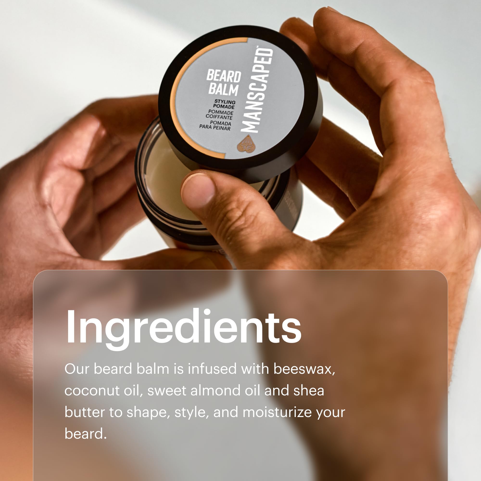 MANSCAPED® Beard Balm, Styling Pomade with Shea Butter, Coconut Oil & Beeswax - Moisturizes, Softens, Strengthens & Shines Beards, Mustaches & Facial Hair, for Sensitive Skin, (2 oz) 2-Pack