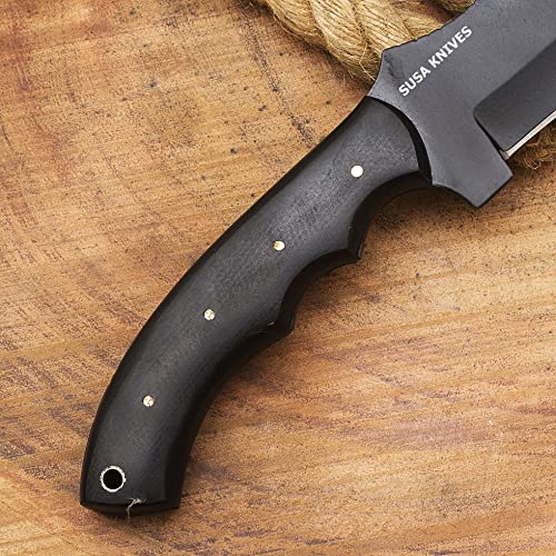 SUSA KNIVES Handmade D2 Steel Tracker Knife - Survival Knife - Camping Knife - Tactical Knife - Hunting Knife with Sheath Horizontal Carry Fixed Blade Knife (BLACK TRACKER)