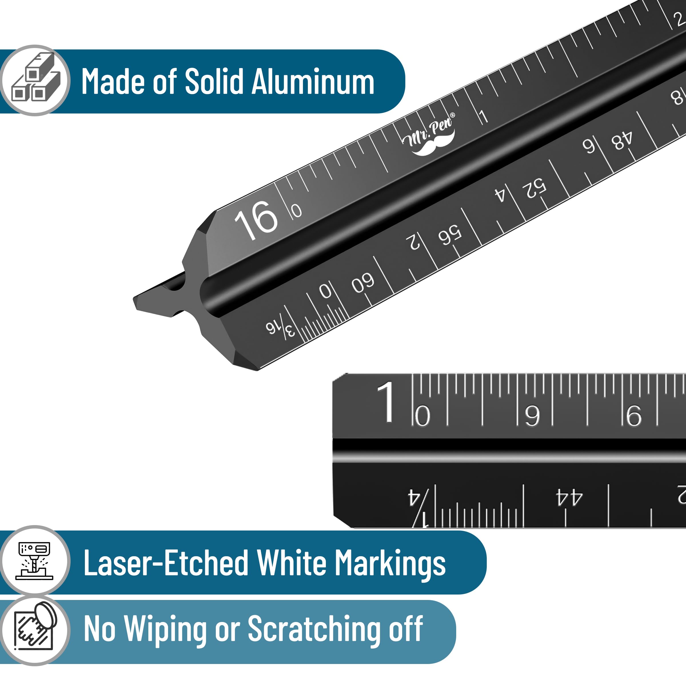 Mr. Pen- Small Architectural Scale Ruler, Aluminium, 6 Inch, 2 Pack, Black and Blue, Pocket Size Ruler, Triangle Ruler, Metal Ruler Set, Architect Scale Ruler for Blueprints