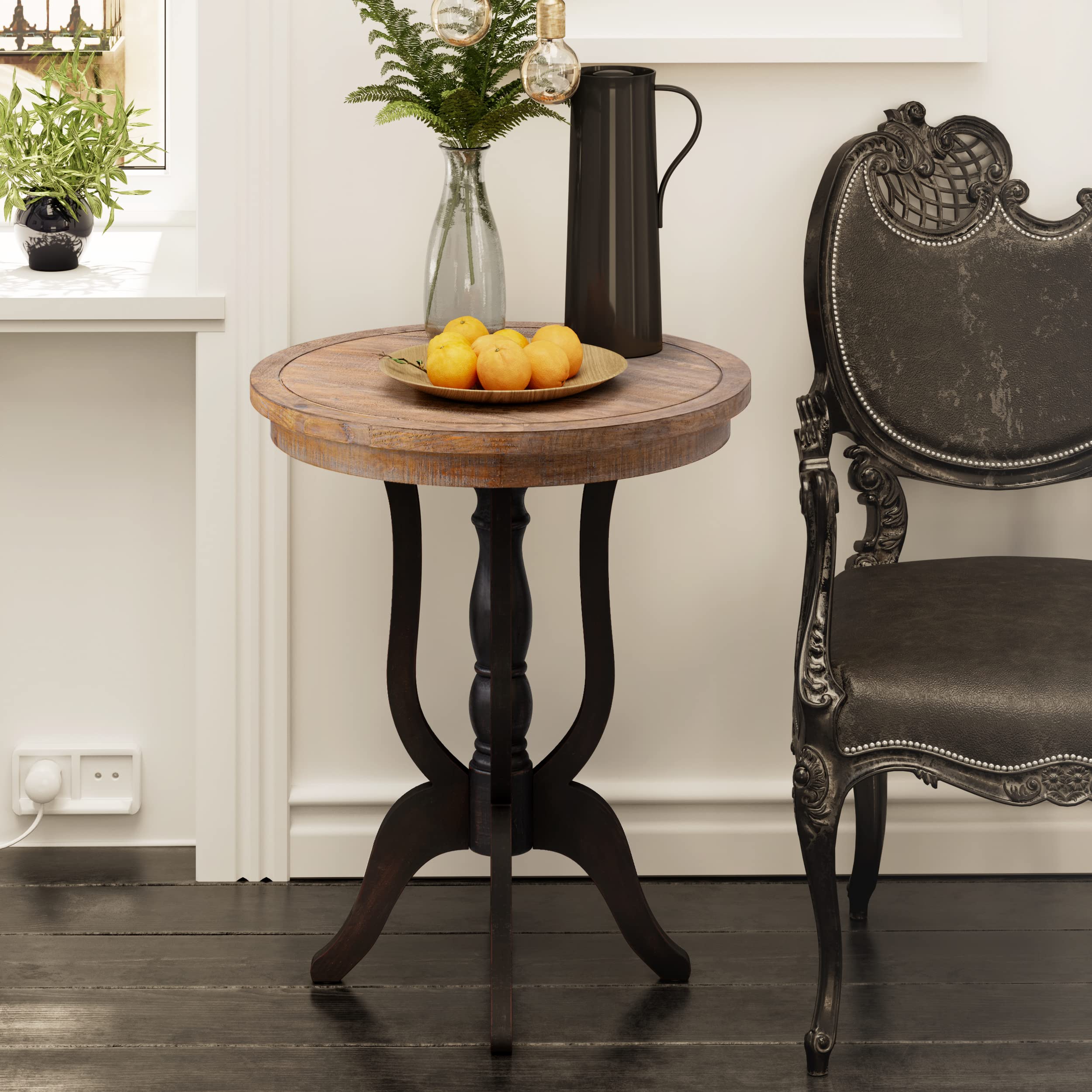 COZAYH Rustic Farmhouse End Table, Natural Top Side Table for Family, Dinning or Living Room, Handcrafted Finish, Modern, Black