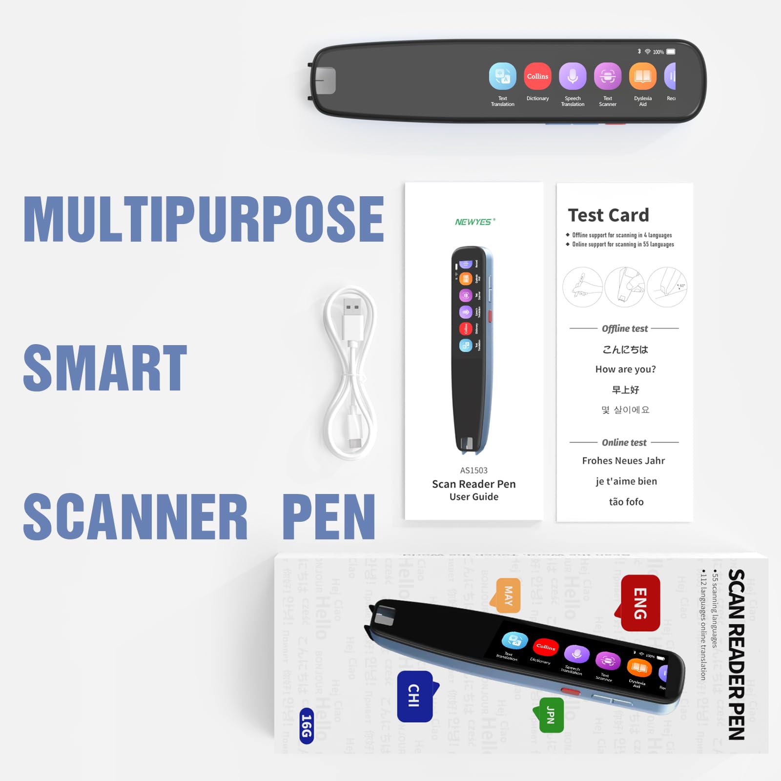 NEWYES Scan Reader Pen Dyslexia Tool Reading Pen for Students Adults, Translator Scanner Pen