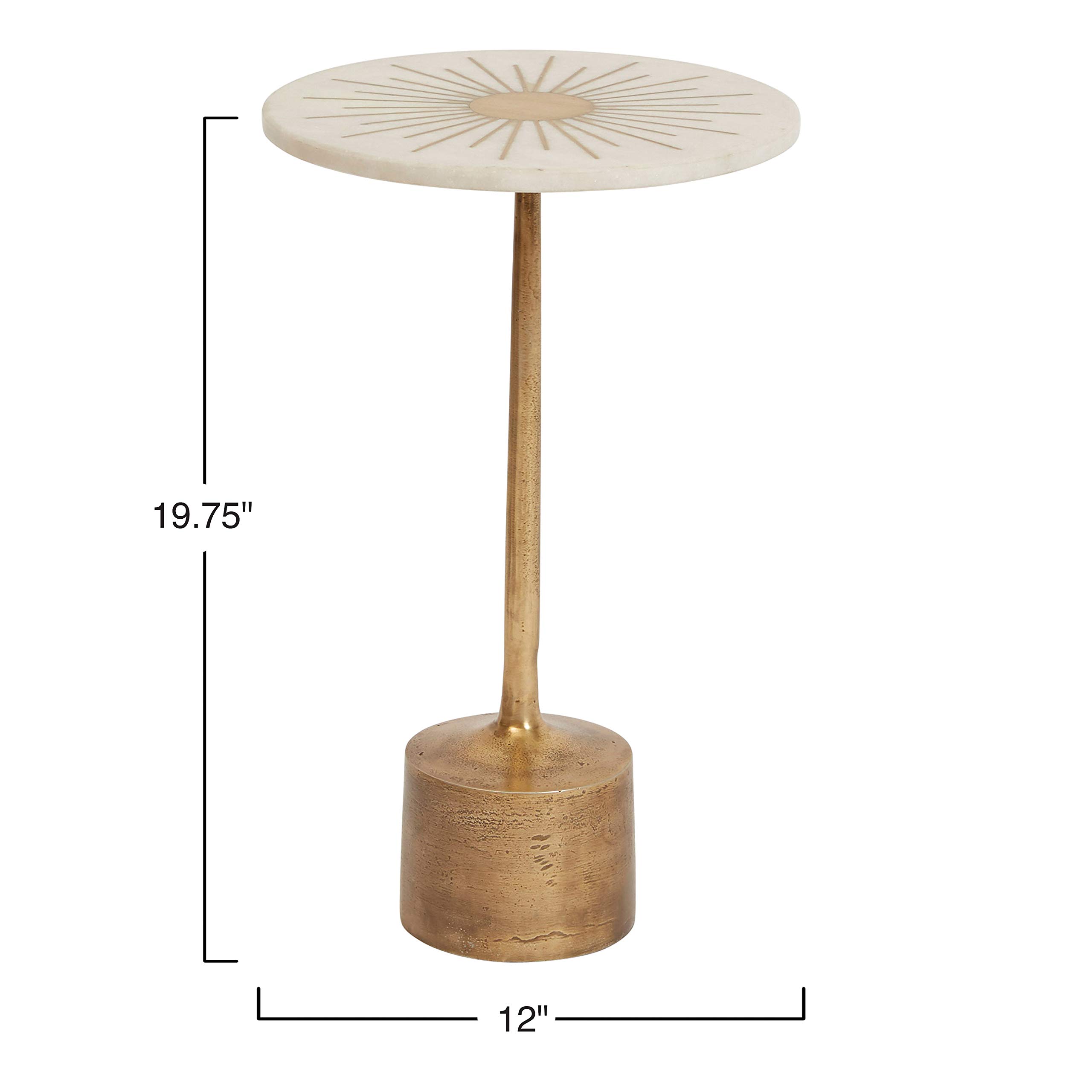 Creative Co-Op 12" R Marble & Metal Sunburst Table with Pedestal Base