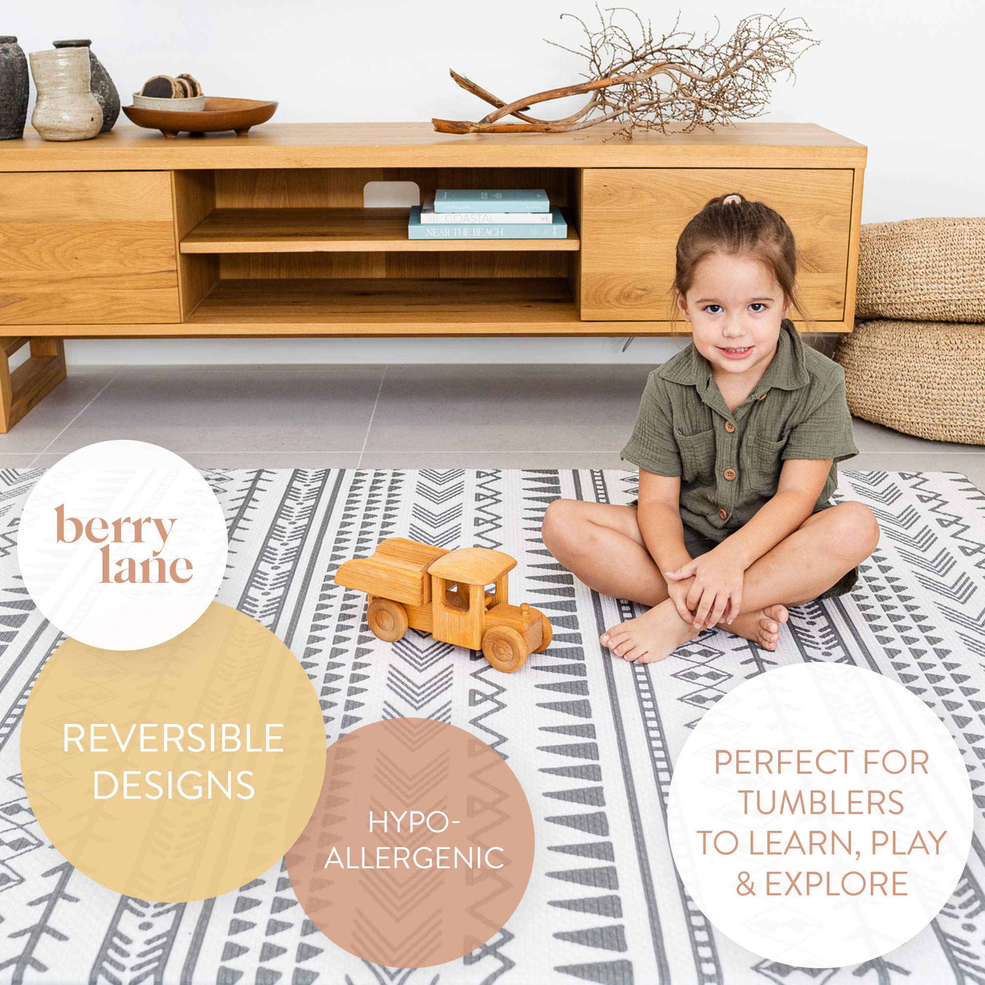 Berry Lane Baby Play Mat | Large 6.5 ft x 4.5 ft One-Piece Reversible Foam Floor Playmat | Tummy Time | Extra Soft & Thick | Non-Toxic | for Infants, Babies, Toddler, and Kids