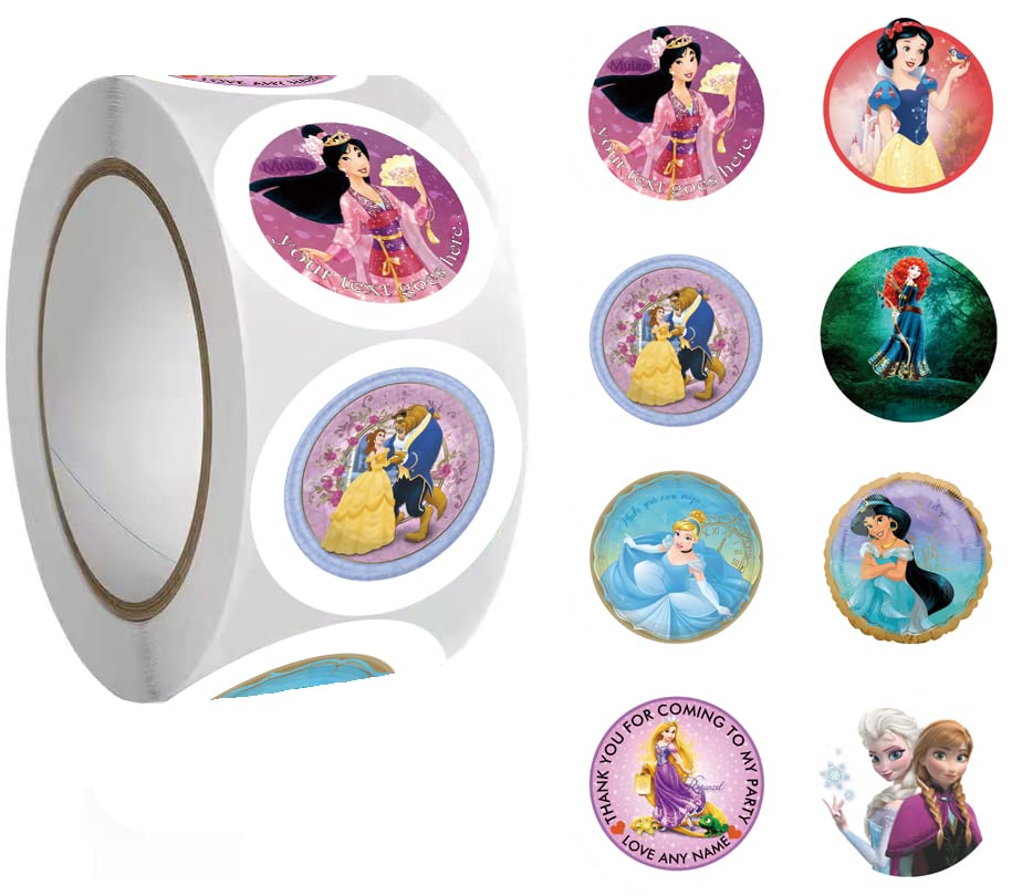 500 Pieces（8 Patterns） Princess Stickers Colorful Fashion Graffiti Rolls Self Adhesive Seals for Kids Girls Boys Teens Adults for Water Bottles Laptop Suitcase for Birthday Party Supply Decor Favor