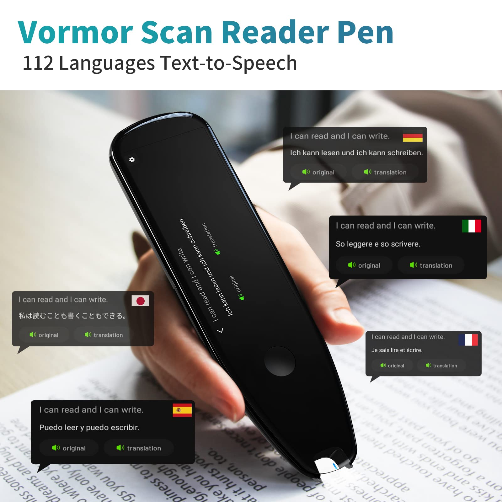 Adelagnes X5 Pro Reader Scanner Pen Dictionary Language Translator Device Voice Translator Support 112 Languages Real Time Text to Speech OCR/WiFi Translator Suitable for Meetings Travel Learning