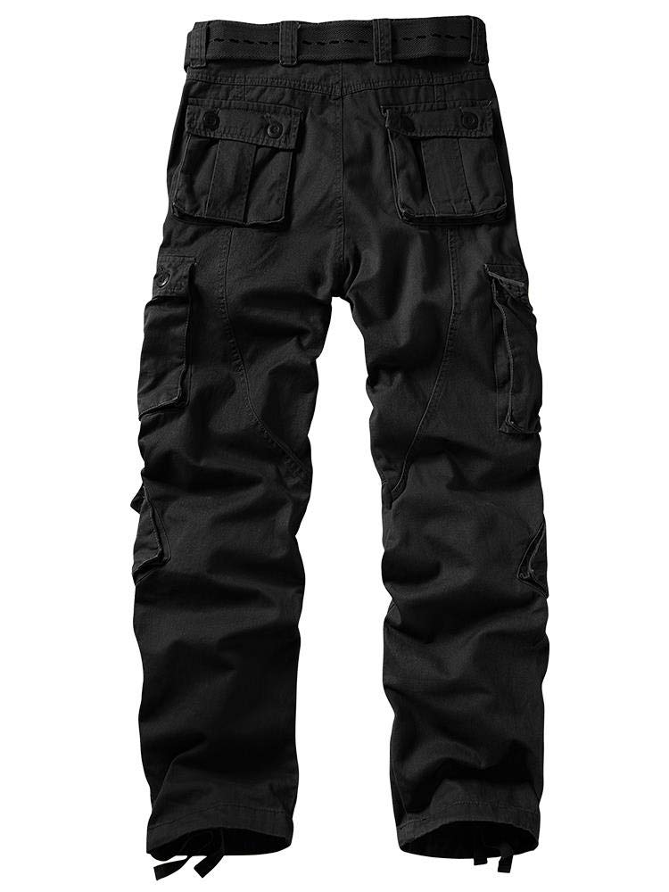 AKARMY Men's Casual Relaxed Fit Cargo Pants with Pockets, Outdoor Camo Cotton Work Pants for Men(No Belt) 3354 Black 36