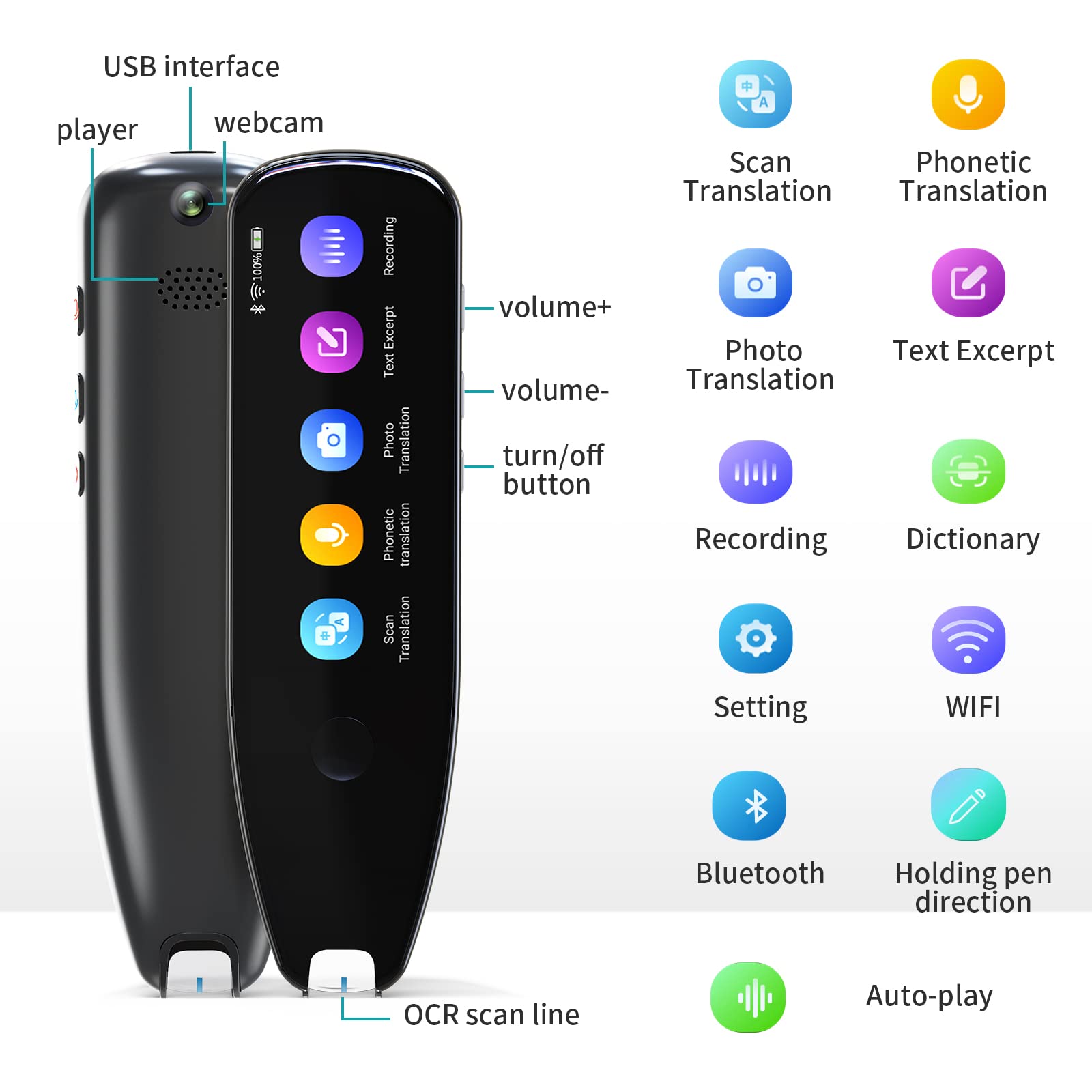 Adelagnes X5 Pro Reader Scanner Pen Dictionary Language Translator Device Voice Translator Support 112 Languages Real Time Text to Speech OCR/WiFi Translator Suitable for Meetings Travel Learning