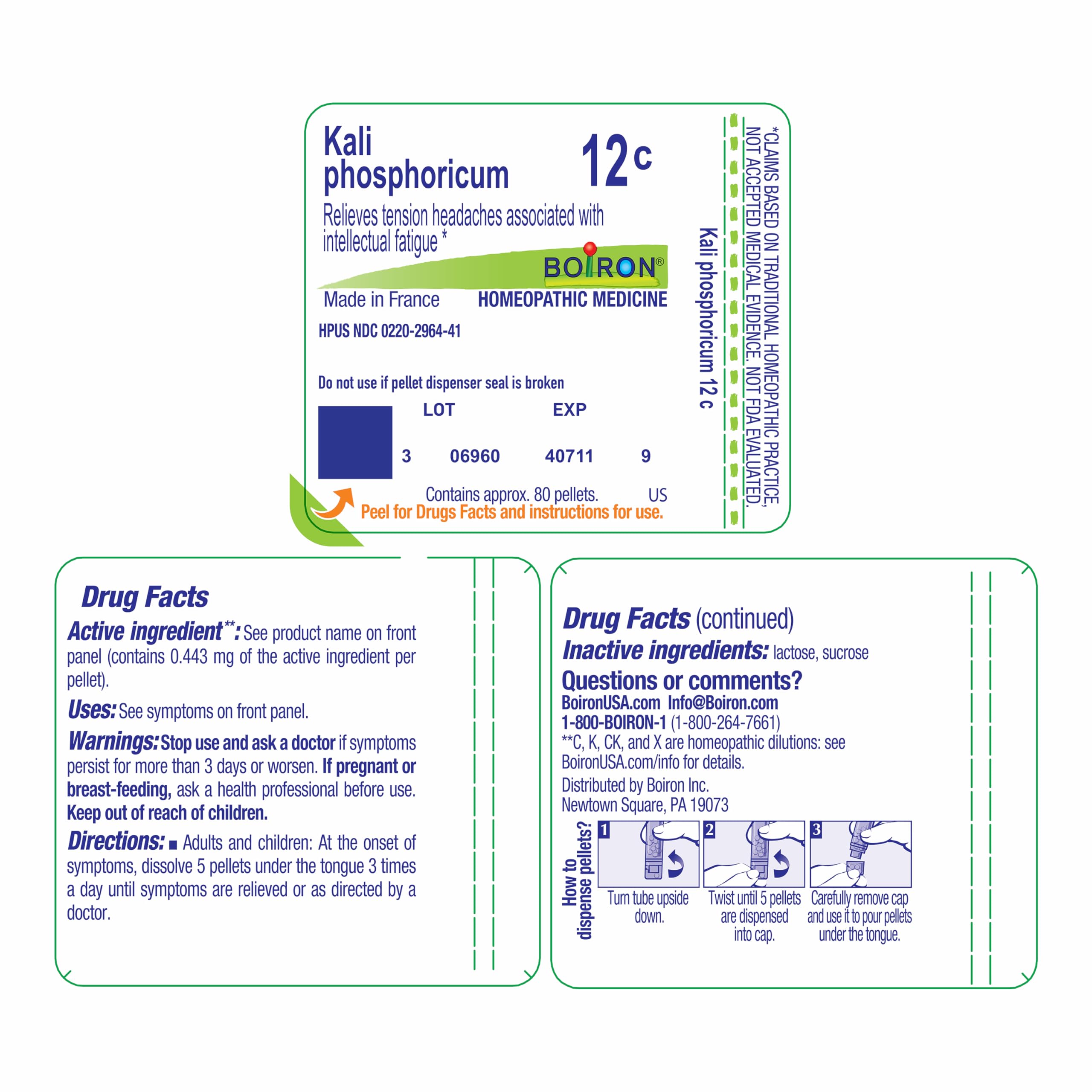 Boiron Kali Phosphoricum 12C Homeopathic Medicine for Headachess - 80 Pellets