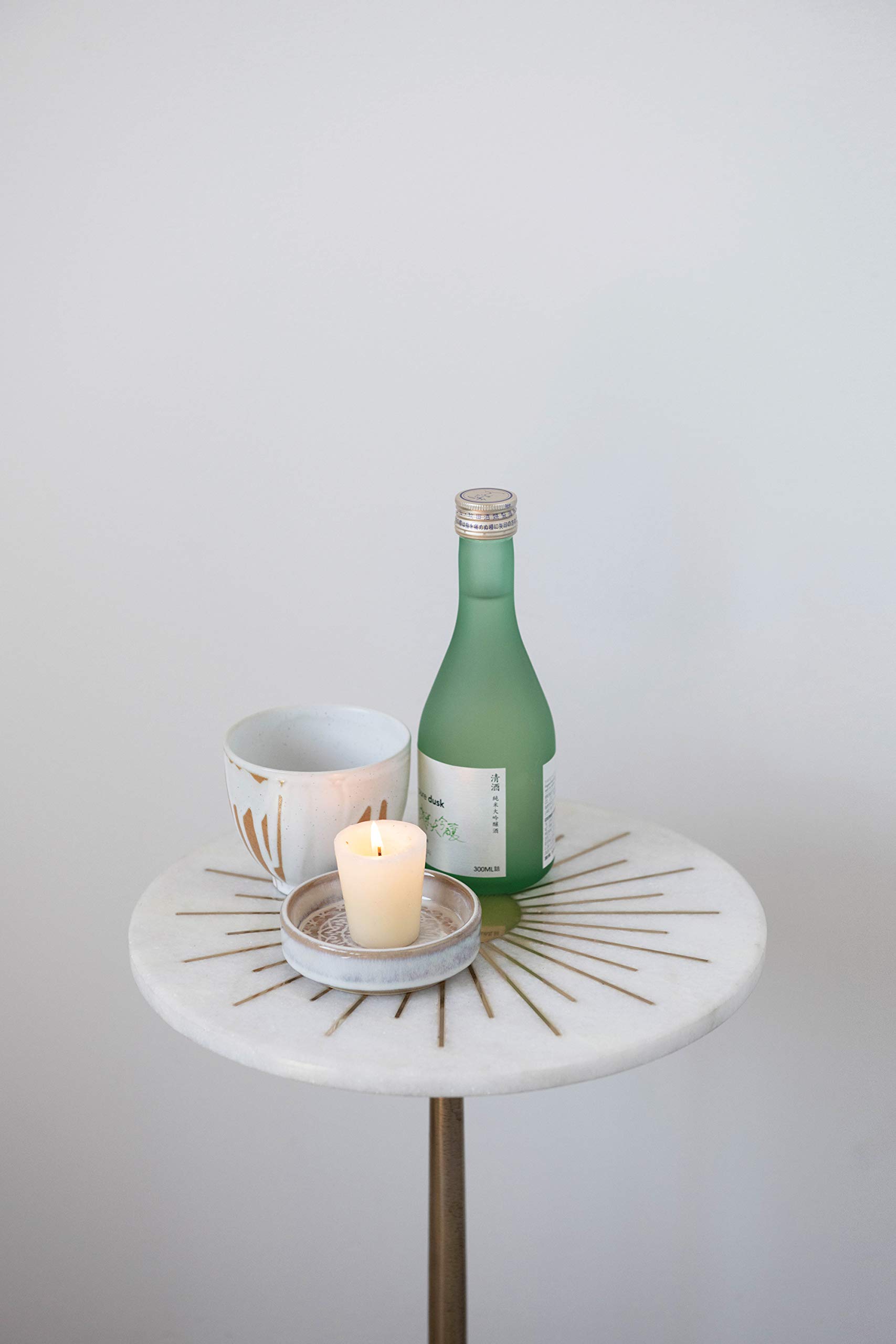 Creative Co-Op 12" R Marble & Metal Sunburst Table with Pedestal Base