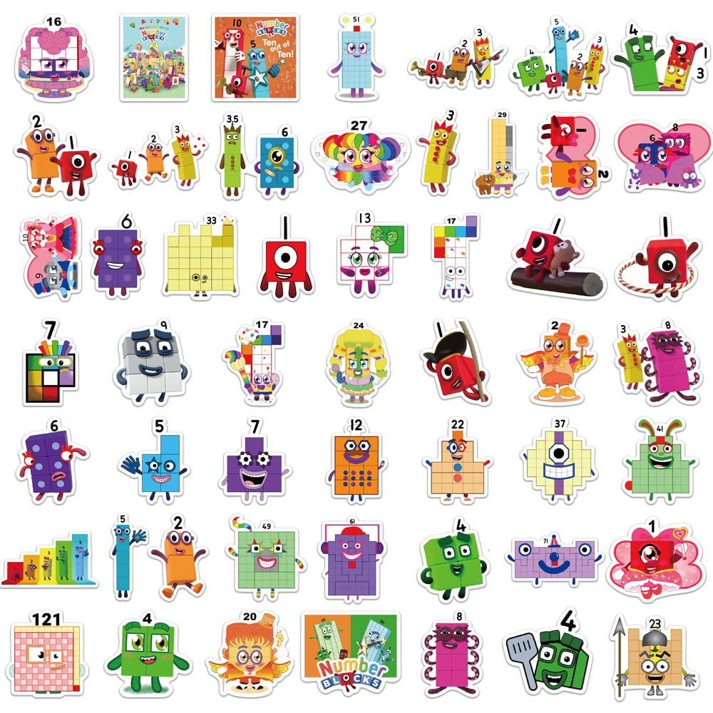 52pcs Numberblocks Stickers|Vinyl Waterproof Care for Children Stickers for Laptop,Car Bumper,Luggage,Skateboard,Water Bottles,Computer,Phone, Kids Teens Adults (Yellow-B)