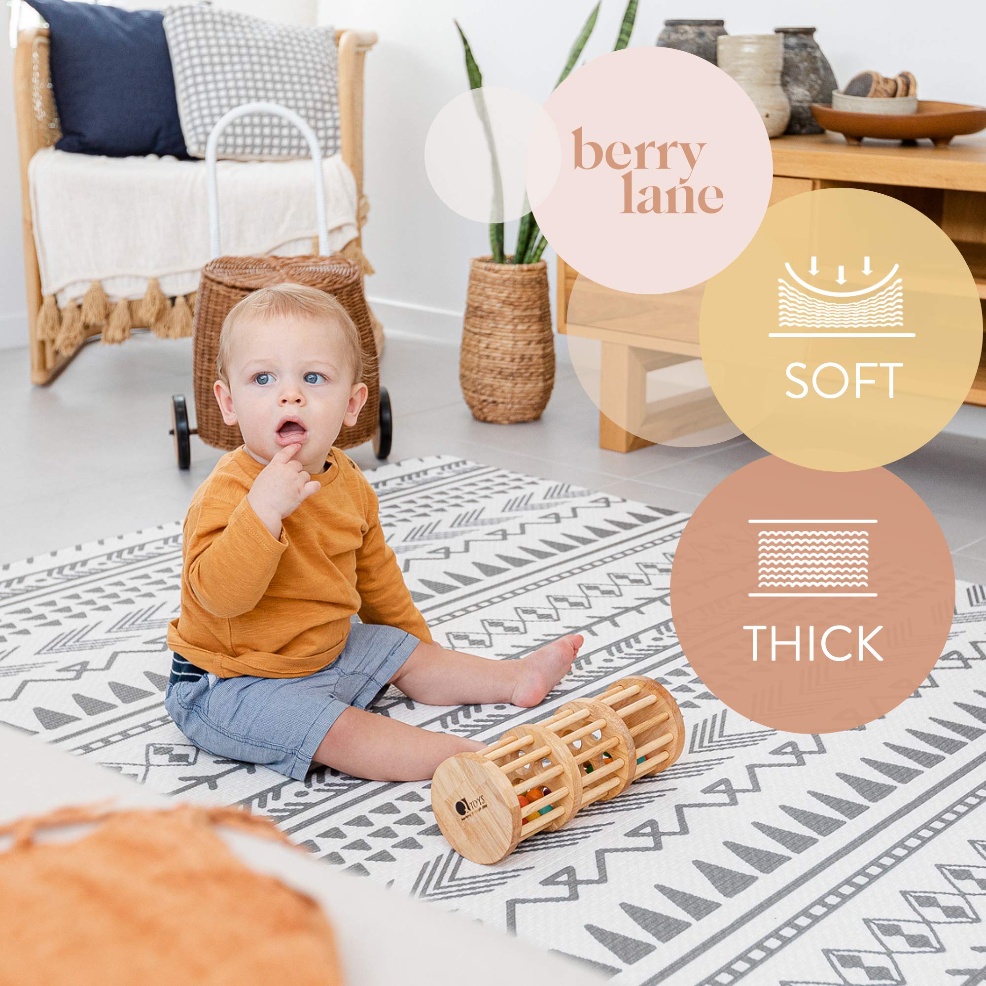 Berry Lane Baby Play Mat | Large 6.5 ft x 4.5 ft One-Piece Reversible Foam Floor Playmat | Tummy Time | Extra Soft & Thick | Non-Toxic | for Infants, Babies, Toddler, and Kids